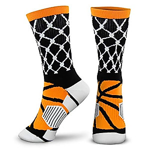 ChalkTalkSPORTS Basketball Woven Mid-Calf Socks | Hoop and Ball | Black & Orange