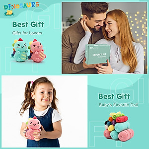 Faircosy Dinosaur Crochet Kit for Beginners: 2PCS Crochet Animal Kits for Kids & Adults - Learn to Crocheting Cute Amigurumi Starter Kit with Written Pattern & Video Tutorials (40%+ Yarn Extra)
