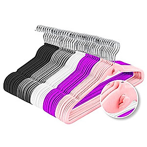 HozyFrozy Multi-Color Premium Velvet Hangers with Mini Hooks, Pack of 50, Non-Slip Space Saving Cascading Clothes and Suit Hangers, Purple, Pink, White, Grey and Black
