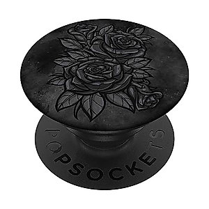 Cute Black Roses Flower Pattern Black Roses Silhouette PopSockets Standard PopGrip