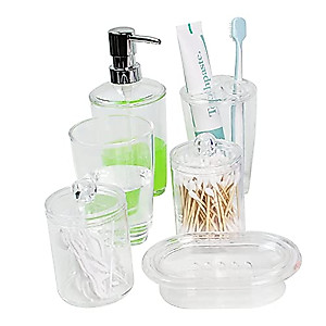Transparent Bathroom Accessories Set 8 Pieces Bath Ensemble Includes Soap Dispenser, Toothbrush Holder, Toothbrush Cup, Soap Dish,New Apartment Essentials for Decorative Countertop