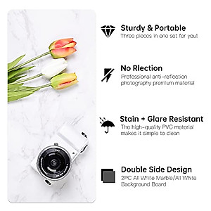 BEIYANG 2 Marble 24x24in Photography Backdrop Boards with 2 PCS Bracket for Flat Lay or Food Photography Background Marble and White Backdrop Photo Table Backdrop