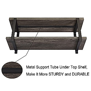EXCEFUR Shoe Bench, Industrial Entryway Bench with Storage, Rustic Wood and Metal Shoe Rack Bench Seat, Grey