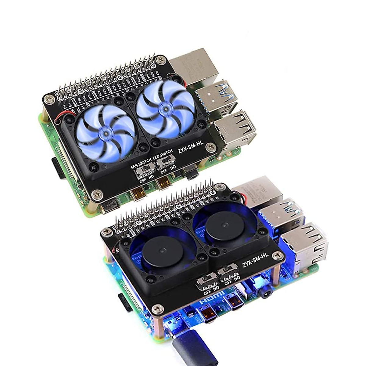 Raspberry Pi 4B Dual Cooling Fans and Automatic Discoloration LED, Raspberry Pi GPIO Expansion Board for Raspberry Pi 4B / 3B+ / 3B / 3A+