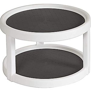Kitchen Spaces Two-Tier Non-Skid Lazy Susan, Pantry and Cabinet Turntable Organizer, Multiple Level, Gray
