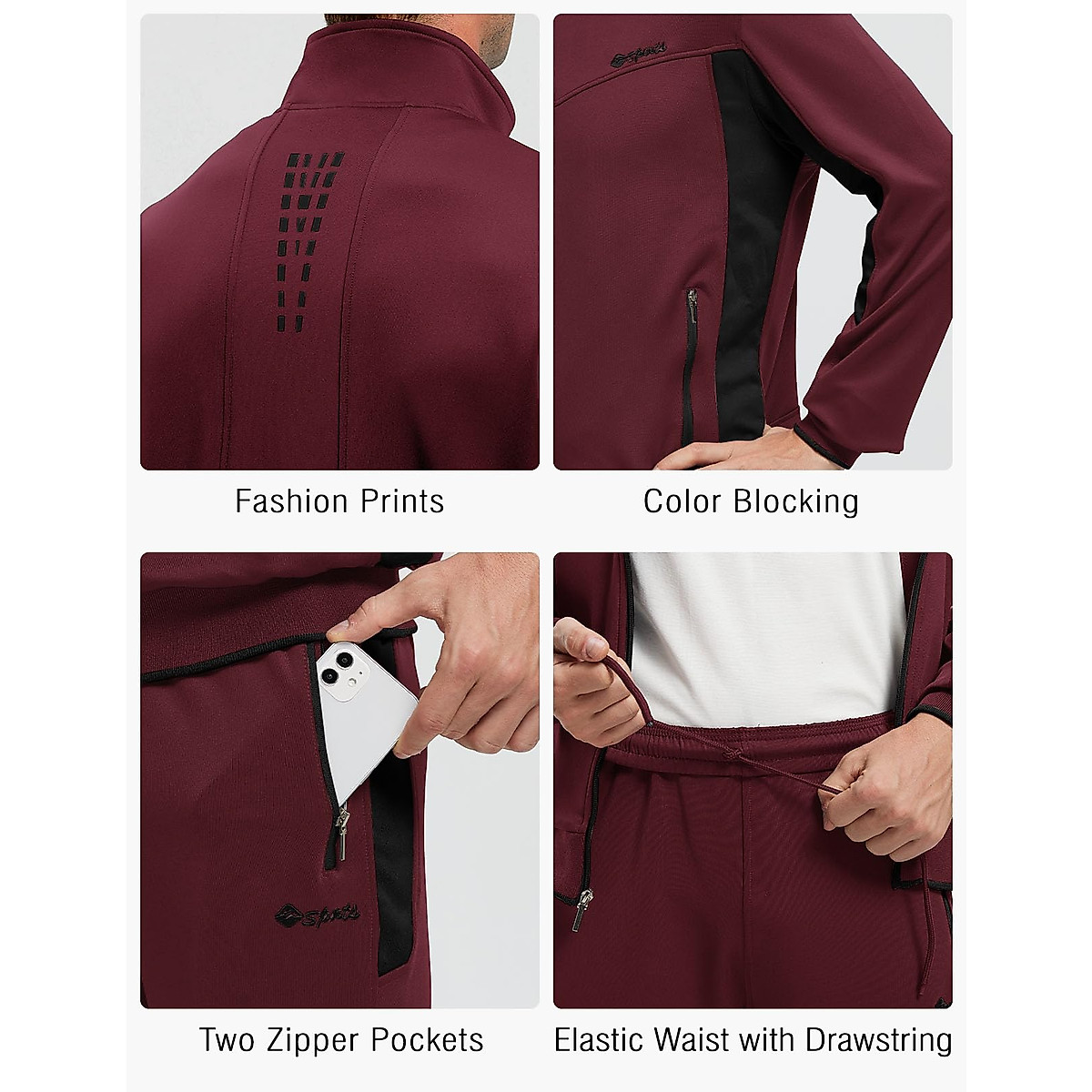 Rdruko Men's Track Suits Sweatsuits 2 Piece Set Jogging Workout Casual Warm Up Outfit Full Zip(Red, US XXL)