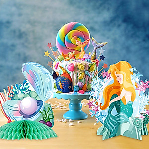 10 Pieces Mermaid Table Decorations Mermaid Honeycomb Centerpieces Ocean Sea Animal Honeycomb Centerpiece Under The Sea Party Decoration Supplies for Mermaid Theme Birthday Baby Shower Wedding Party