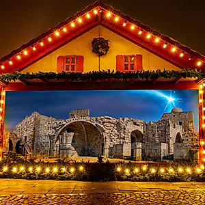 Tingjoo 18 x 6 ft Scene to Bethlehem Backdrop Banner Nativity Christmas Decor Bethlehem Cityscape Scene Fabric Backdrop Christmas Story Scene for Xmas Church VBS Vacation Bible School Supplies