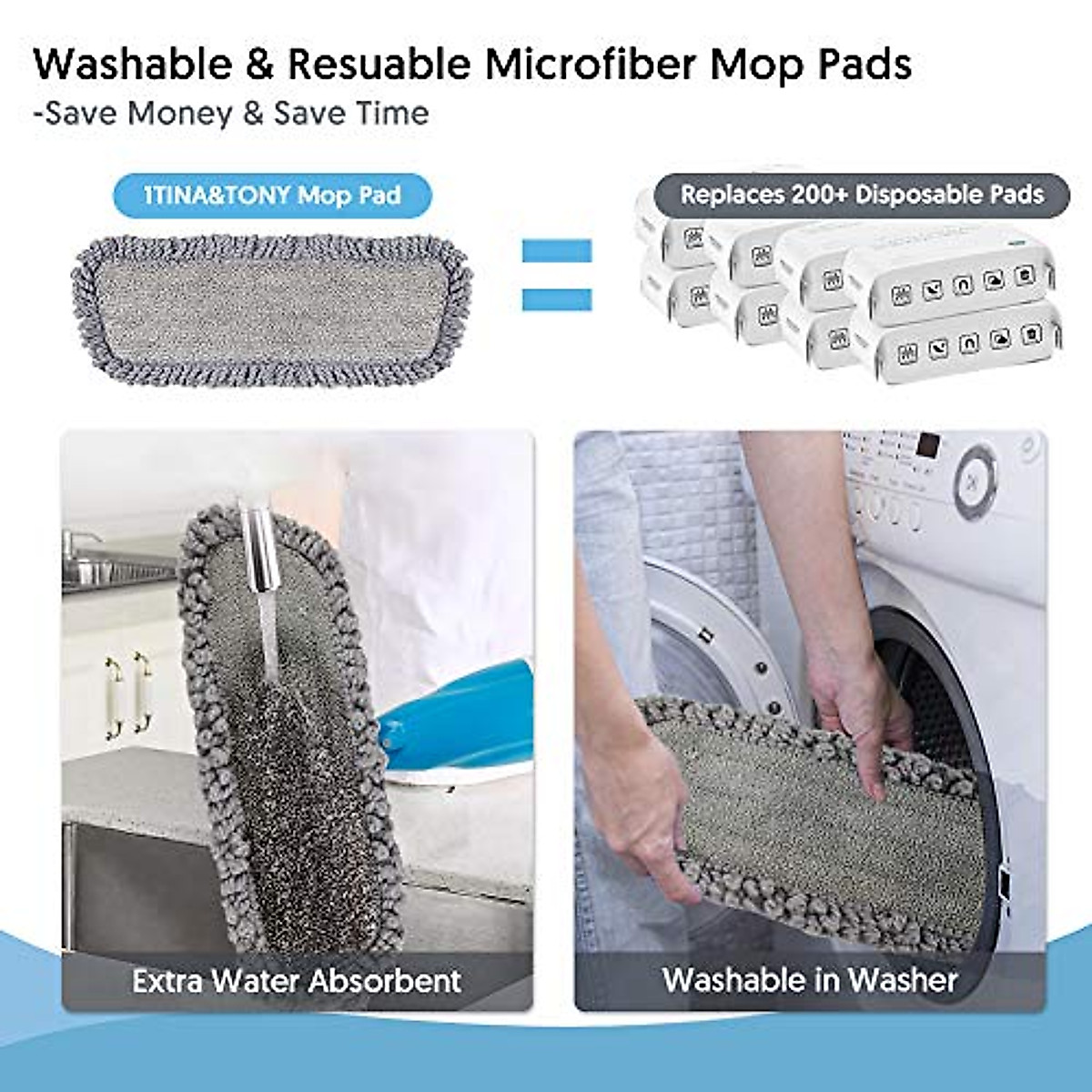 TINA&TONY Microfiber Spray Mop Replacement Heads 15.7", Washable Floor Cleaning Pads for Wet/Dust Mops Heads Refills Pads Compatible with Bona Floor Care System for Kitchen Home Floor Cleaning,5 Pack
