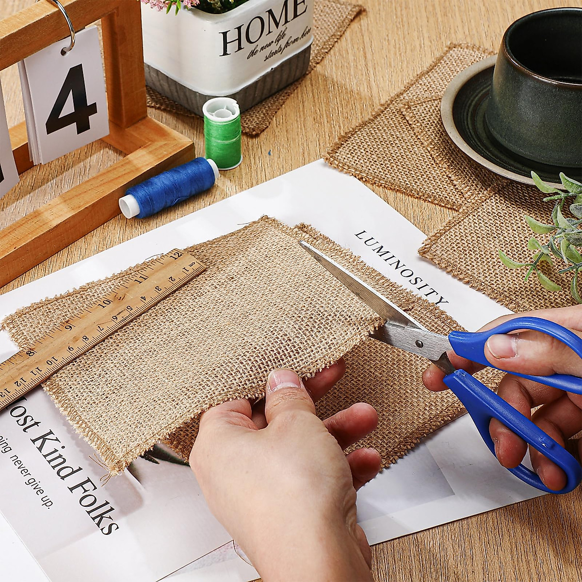 VitalCozy 36 Pieces 6 x 6 Inches Burlap Squares Jute Burlap Finished Edges Square Fabric Farmhouse Burlap Placemats for Home Party Wedding Table Cover Centerpieces Craft Supplies