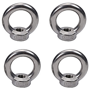 MroMax 4Pcs Lifting Eye Nut M12 Metric Female Thread Ring Shape Nut 304 Stainless Steel Round Shape Fastener Lifting Ring for Rope Fitting Silver