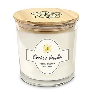 OCS Designs Clear Scented Candle - Orchid Vanilla - 14-Ounce Soy-Blend Wax Scented Jar Candle for Home & Office - Infused with Real Essential Oils - Burns up to 50 Hours