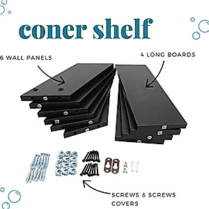 idee-home Corner Shelf Wall Mount, Rustic Hanging Floating Corner Shelf 4 Tier for Corner Wall Shelves Decor, Wood Mounted Decorativa Wall Storage Shelves for Bedroom, Bathroom, Black