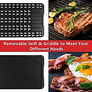Indoor Smokeless Grill, Techwood 1500W Electric Grill with Tempered Glass Lid & LED Smart Control Panel, 8-Level Control Korean BBQ Grill with Removable Grill/Griddle Plate, Stainless Steel (Red)