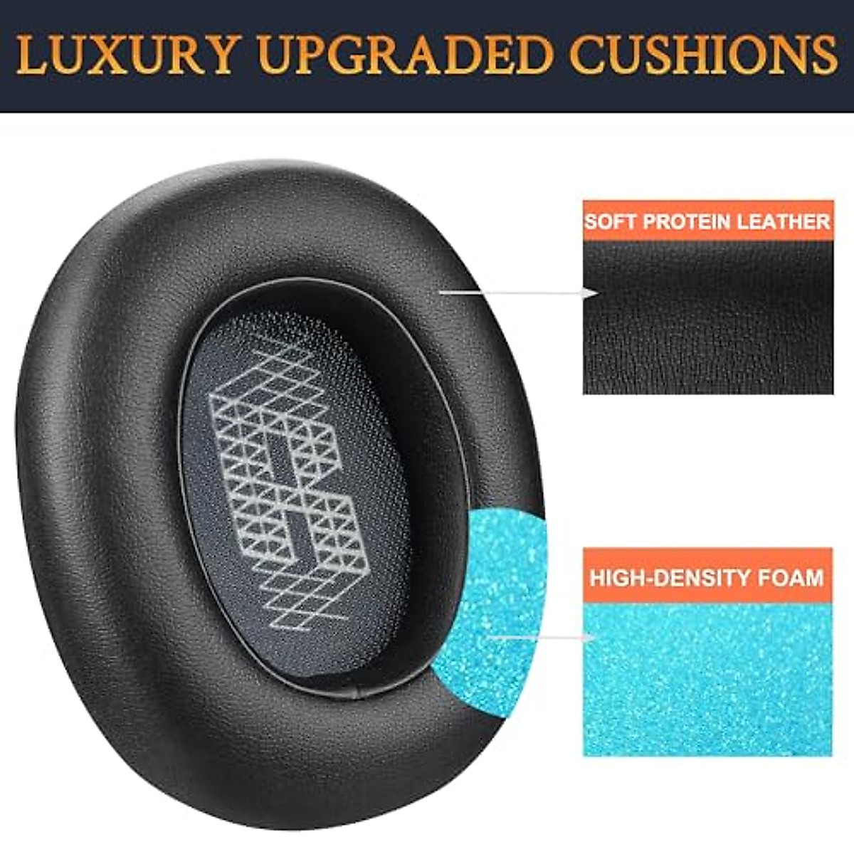 SOULWIT Replacement Ear Pads for JBL E65 (E65BT E65BTNC)/Live 650 (650NC 650BTNC)/Live 660 (660NC 660BTNC)/Duet NC Over-Ear Headphones, Earpads Cushions with Softer Leather (Black)