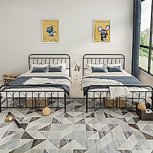 Saudism Queen Size Metal Bed Frame, 14.6" Queen Platform Bed Frame, Mattress Foundation with Victorian Style Iron-Art Headboard, Easy Assembly, Sturdy and Durable, No Box Spring Needed, Black