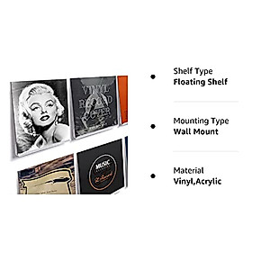 Cerpourt 8 Pack 12'' Clear Vinyl Record Display Shelf,Acrylic Album Vinyl Record Holder Wall Mount and Display Your Favorite LP Records in Style