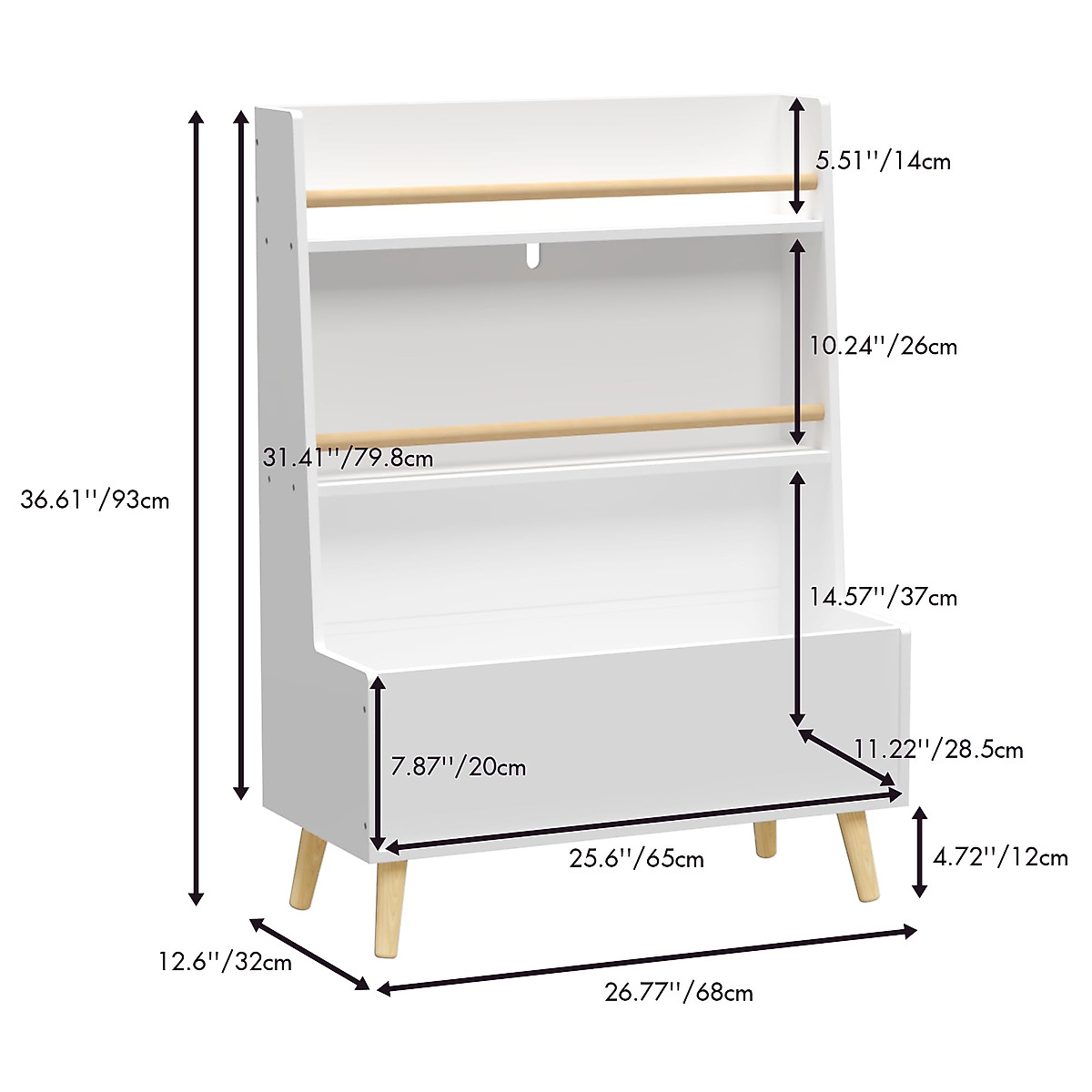 GOAWGO Kids Bookcase 3-Tier Book Shelf Organizer for Toys and Books, Children's Book Display Rack, Toy Storage Cabinet Organizer for Bedroom, Playroom, Hallway (White)