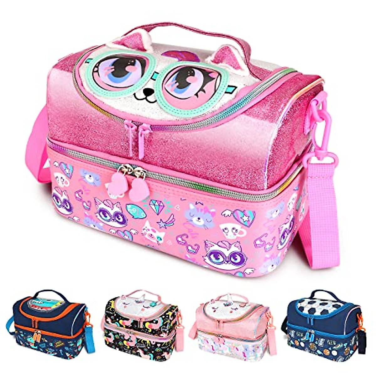 RLGPBON Kids Lunch Bag,Girls Insulated Lunch Box for Girls,Cat Lunch Bag Toddler Teen,School Daycare Cute Travel bags
