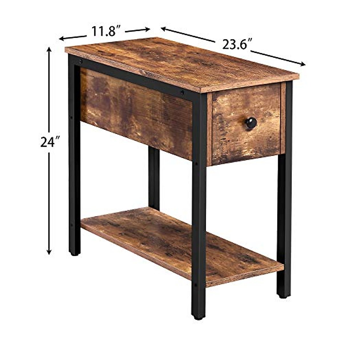 HOOBRO Side Table, 2-Tier Nightstand with Drawer, Narrow End Table for Small Spaces, Stable and Sturdy Construction, Wood Look Accent Furniture with Metal Frame, Rustic Brown and Black BF04BZ01