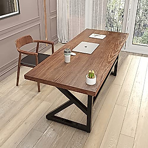 MTMFURFS Solid Wood Desk for Home Office desks Office Table with Extra Thick 1.96" Standing Desk Natural Furniture Simple Study Workstation Brown, 55" D x 27" W x 29" H