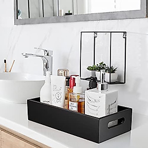 ALELION Black Bathroom Basket - Wooden Toilet Tank Paper Basket with Handle for Organizing - Back of Toilet Storage Organizer for Bathroom Tank Topper Counter - Black Bathroom Decor Box