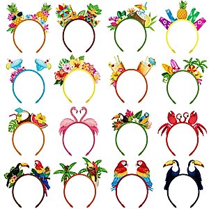 Capoda 16 Pieces Hawaiian Party Headband Felt Luau Party Head Boppers Flamingo Pineapple Palm Tree Tiki Aloha Boppers for Hawaiian Party Favors Tropical Party Accessories Summer Beach Party Supplies
