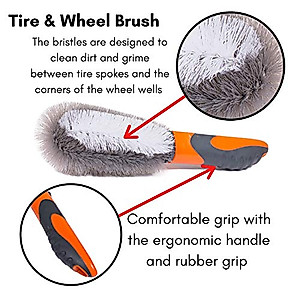 BIRDROCK HOME Car Wash Kit - Microfiber Cleaner - Tire Wheel Brush - Sponge - Duster - Extendable Cleaning Tool - Detailing Set