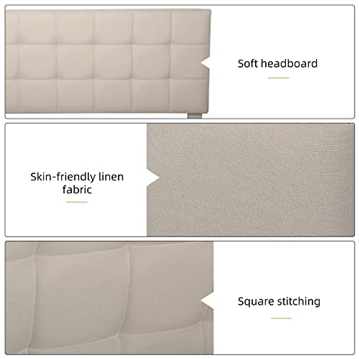 INCLAKE Queen Size Platform Bed Linen Upholstered Platform Bed Frame with RGB LED Lights and Adjustable Headboard Square Stitched Bed Frame, Wood Slats Support, No Box Spring Needed, Beige