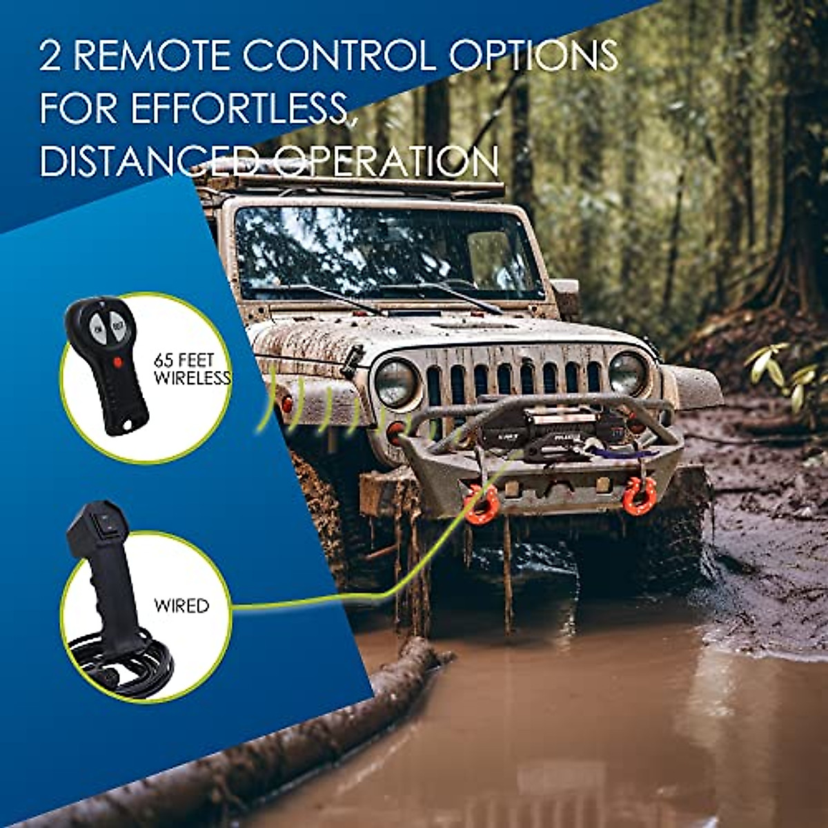 POLESTAR 12V DC 13,000 lb Electric Truck Winch Synthetic Rope 3/8" Diameter, for SUV Trailer Offroad, Waterproof Wireless Remote