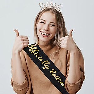 Siutaga Officially Retirement Party Set Gold Retired Tiara Crown Headband and Black Belt with Gold Lettering Retirement Party Supplies Retirement Gifts for Women