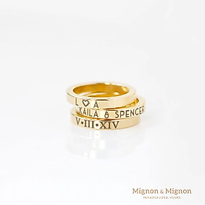 MignonandMignon Personalized Engraved Rings for Women Friendship Matching Rings Custom Coordinate Stacking Best Friend Memorial - R4