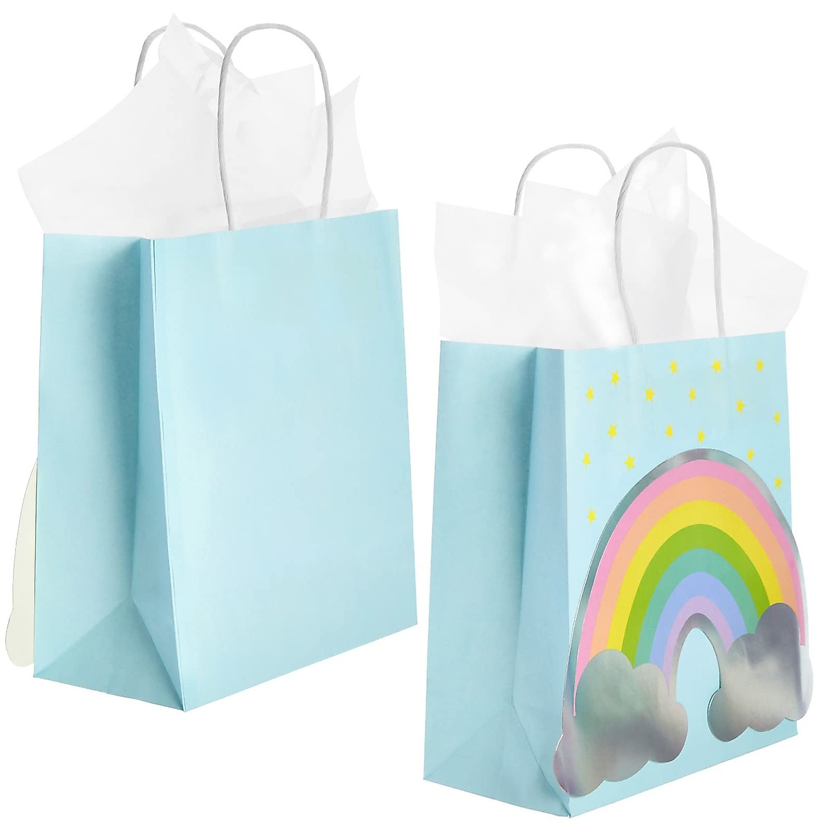 Rainbow Gift Bags with Handles and White Tissue Paper (15 Pack)