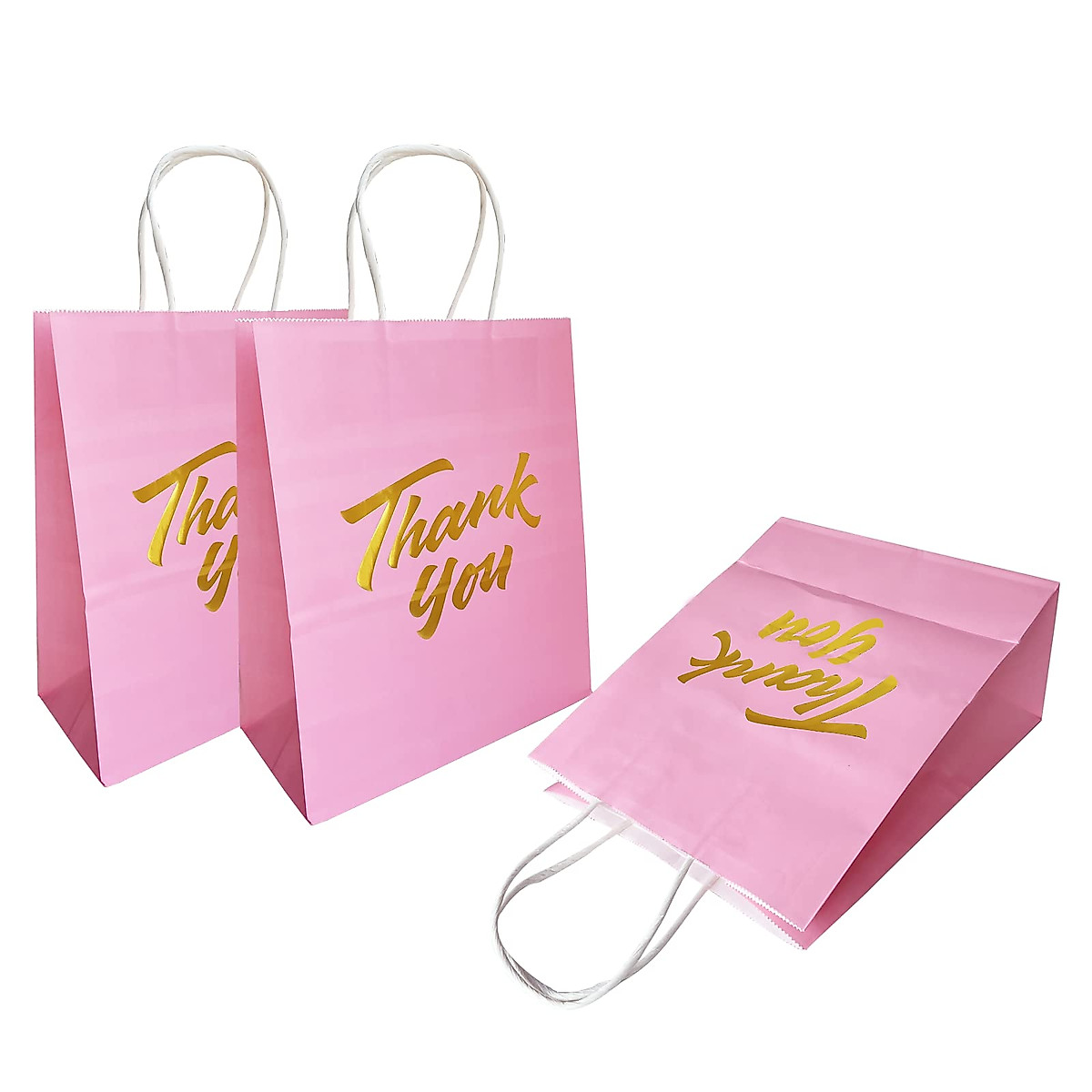 XIAMUY 50Pcs Gift Bags Medium, 8x4.25x10 Inch Paper Bags For Gifts, Thank You Gift Bags With Handles, Pink Shopping Bags, Paper Gift Bags For Christmas, Holiday, Business