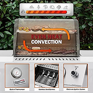 Royal Gourmet GG3001S Stainless Steel 3-Burner Propane, 25,500 BTU Cabinet Style Gas Side Tables, Outdoor Cooking Grill for Patio Garden Barbecue, Silver