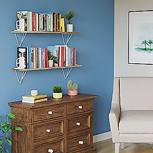 Wallniture Colmar Long Floating Shelves for Wall Storage, Bathroom Shelves for Over Toilet Storage, Living Room Bookshelf, Wood Wall Shelves for Bedroom, Kitchen Pantry, Laundry Room, Set of 2