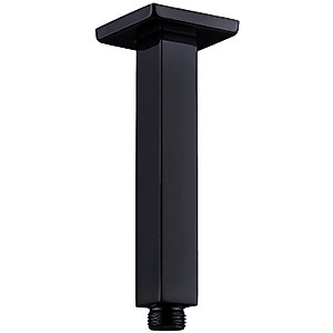 Black Shower Arm with Flange Square Ceiling Mounted Extension Pipe for Rainfall Shower Head, 6 Inches