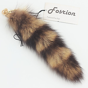 2 pcs 10inches Authentic Raccoon Tail Fur Skin Halloween Party Cosplay Toy Handbag Accessories Key Chain Ring Hook