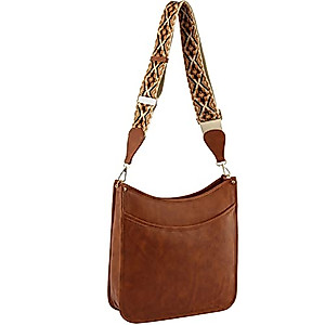 HR Womens Crossbody Shoulder Bag with Adjustable Guitar Strap (Black)