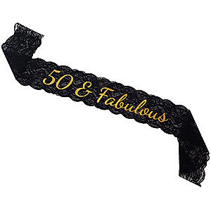 Girlz Nights 50 & Fabulous Lace Sash - 50th Birthday Sash (Black)
