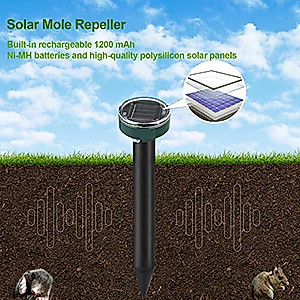 Mole Repellent Solar Powered Gopher Repellent Ultrasonic Solar Powered Sonic Mole Deterrent Stakes, Snake Groundhog Repellent for Yard, Garden, Lawn (4 Pack)