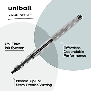 uni-ball Vision Rollerball Pens Fine Point, 0.7mm, Black, 12 Pack