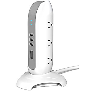 One Power by Promounts Desktop Power Strip Tower Surge Protector, 5 Outlets 3 3.1A USB Chargers, 900 Joules, LED Indicator, 6 ft Cable, Space-Save Flat Plug for Smartphone, Tablet, Laptop, Power Bank