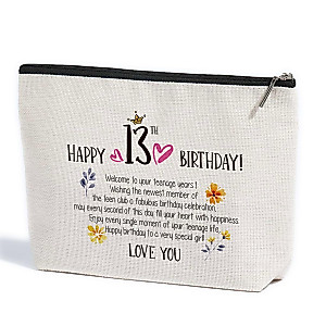 13th Birthday Gifts for Girls Makeup Bag Best Gift Ideas for 13 Year Old Girl Great Teenage Girls Gifts for Her Daughter Granddaughter Sister Bestie Cute Cosmetic Bag Happy Birthday Gift from Mom