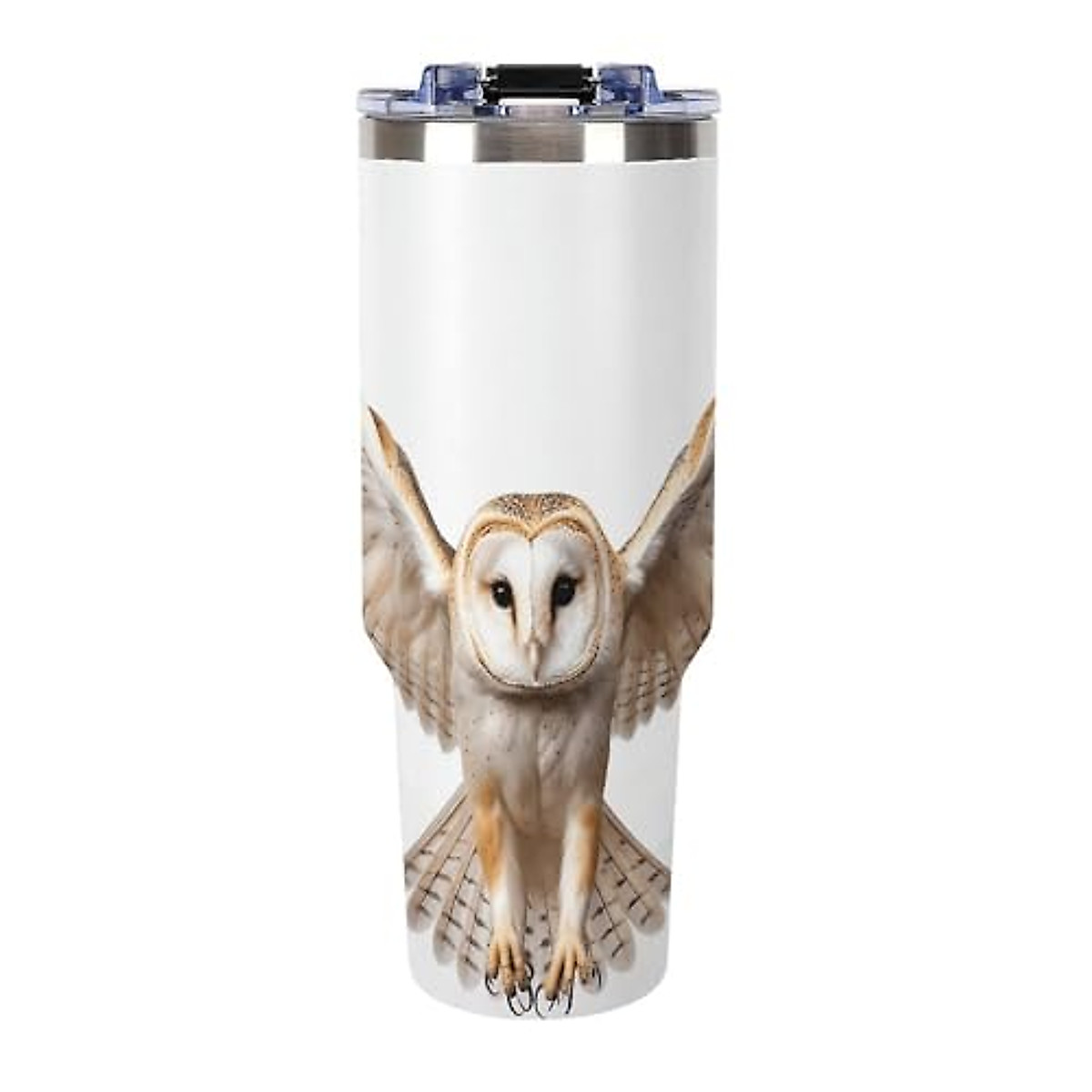 LLUTSNTH 40 Oz Vacuum Tumbler with White Handle Leakproof Insulated Tumbler A Barn Owl Stainless Steel Travel Mug with Lid And Straw Coffee Cup Cute Water Bottles Cup Holder Friendly