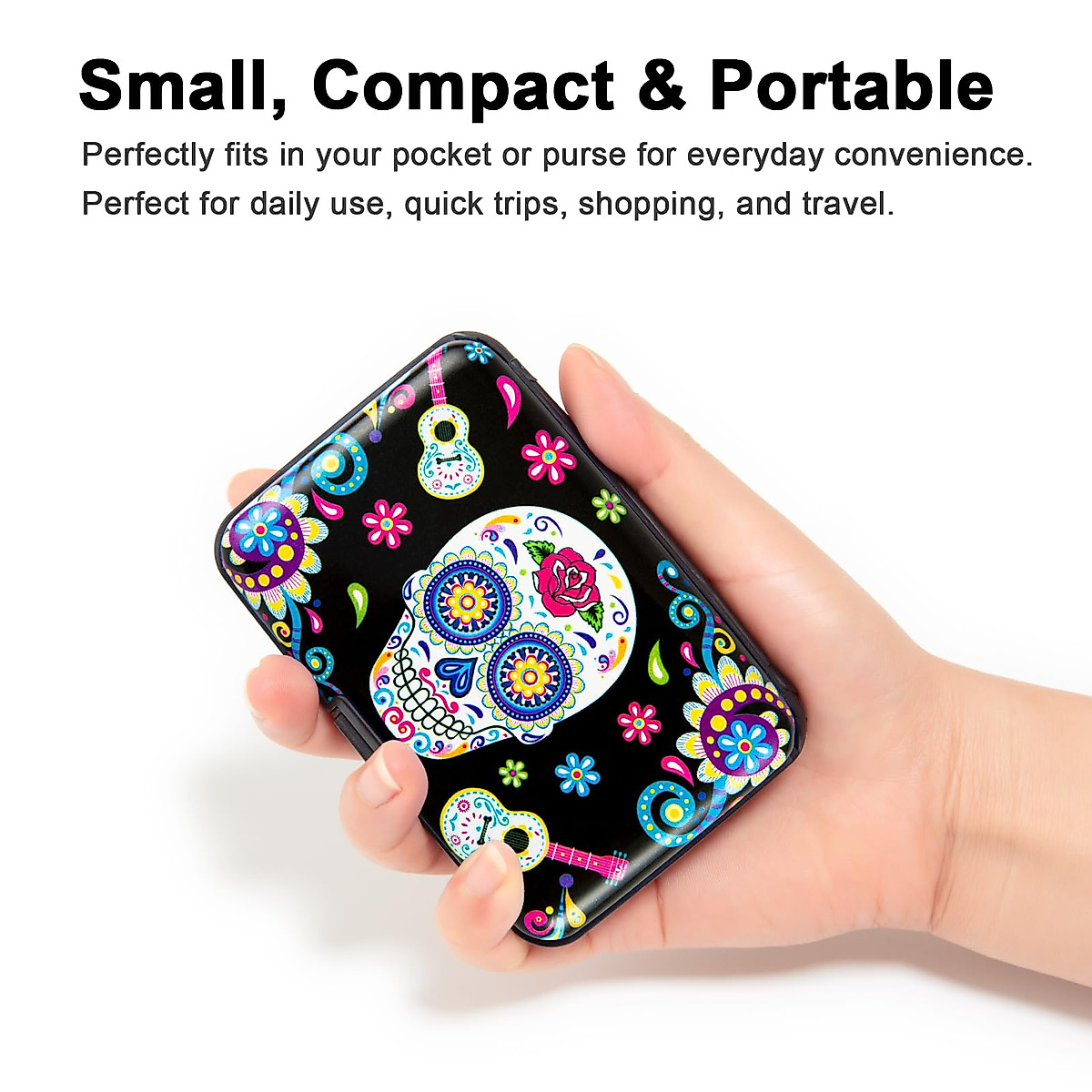 Kaabao Credit Card Holder Small RFID Blocking Wallet Business Metal Slim Mini Aluminum Hard Case for Women Men Gift (B Sugar Skull)