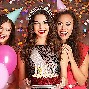 WLLHYF Birthday Queen Sash Crystal Headband Set Rhinestone Tiara Bling Glitter Crowns Hair Band Princess Tiara Sweet Happy Birthday Decorations Accessories for Women Girls