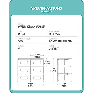 Baffect Shoe Rack Organizer, DIY Free Combination Plastic Shoe Storage, Stackable 8 Pair Shoe Shelf for Closet, Entryway and Hallway (4 Tiers)