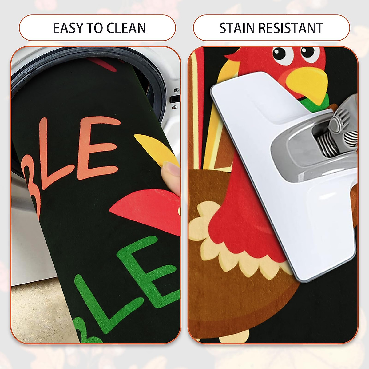 ASPMIZ Thanksgiving Fall Kitchen Mats Set of 2, Fall Pumpkin Kitchen Mats for Floor, Washable Turkey Kitchen Runner Rug with Non Slip Rubber Backing, Fall Rugs Indoor Decor, 18'' x 30'' + 18'' x 48''