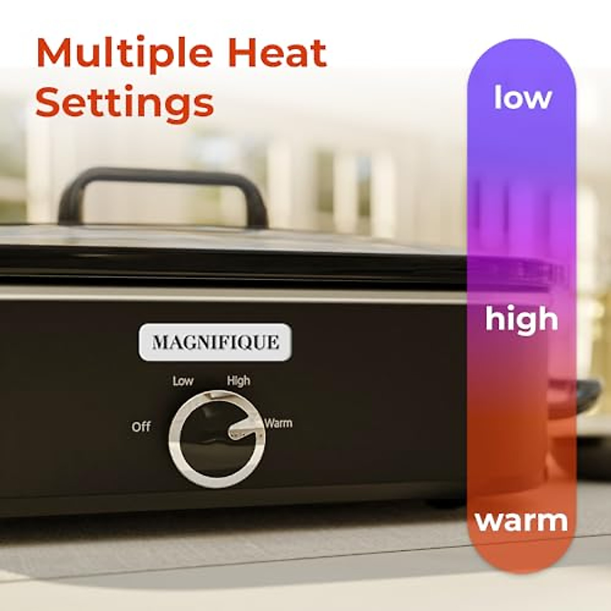 [NEW] MAGNIFIQUE 4-Quart Slow Cooker with Casserole Manual Warm Setting - Perfect Kitchen Small Appliance for Family Dinners, Dishwasher Safe Crock, Black